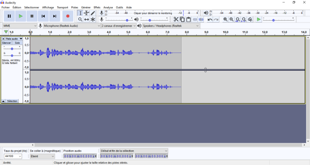 Présentation de l'interface d'Audacity